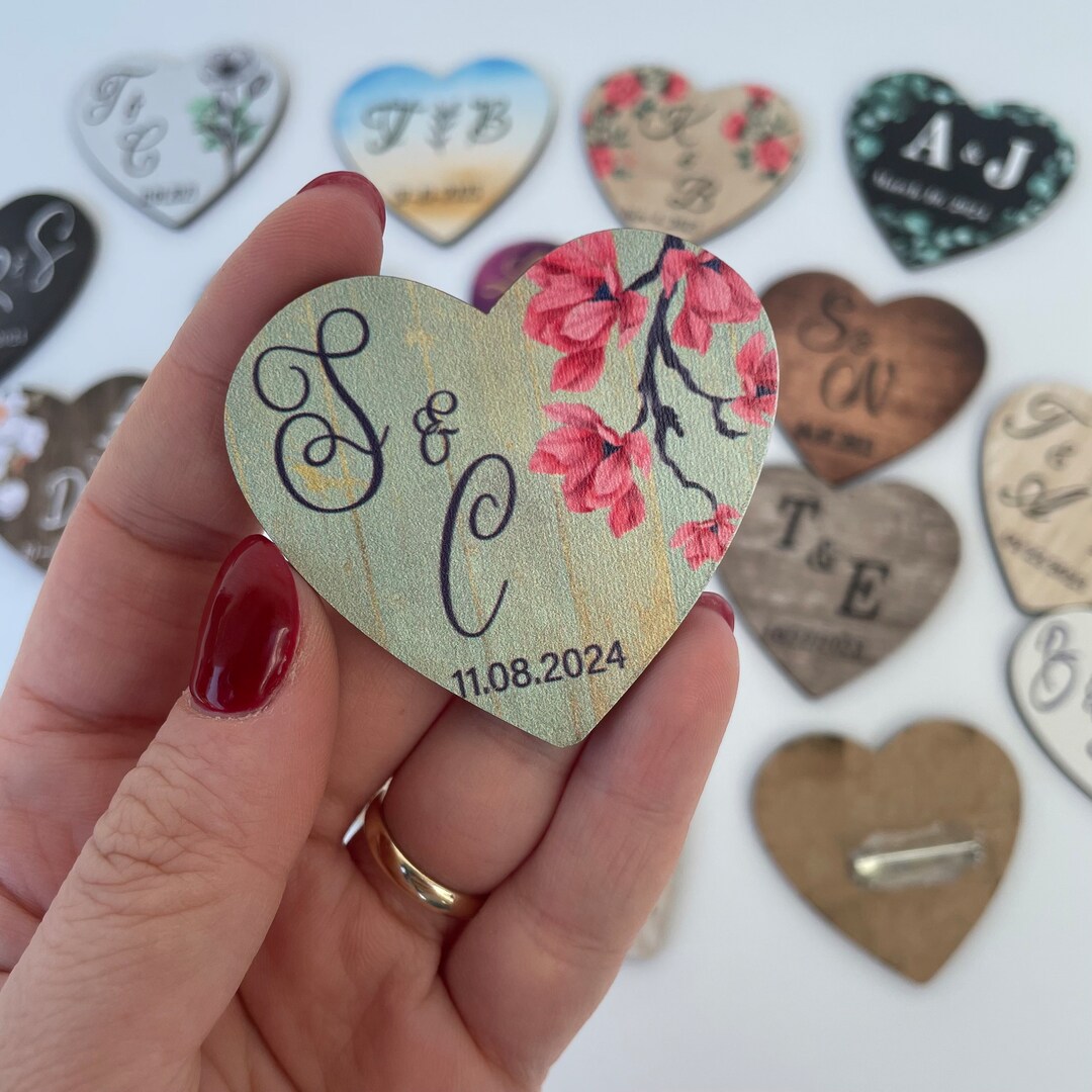 Wooden Heart Wedding Boutonnieres Pin in Bulk, Custom Wedding Pins ...