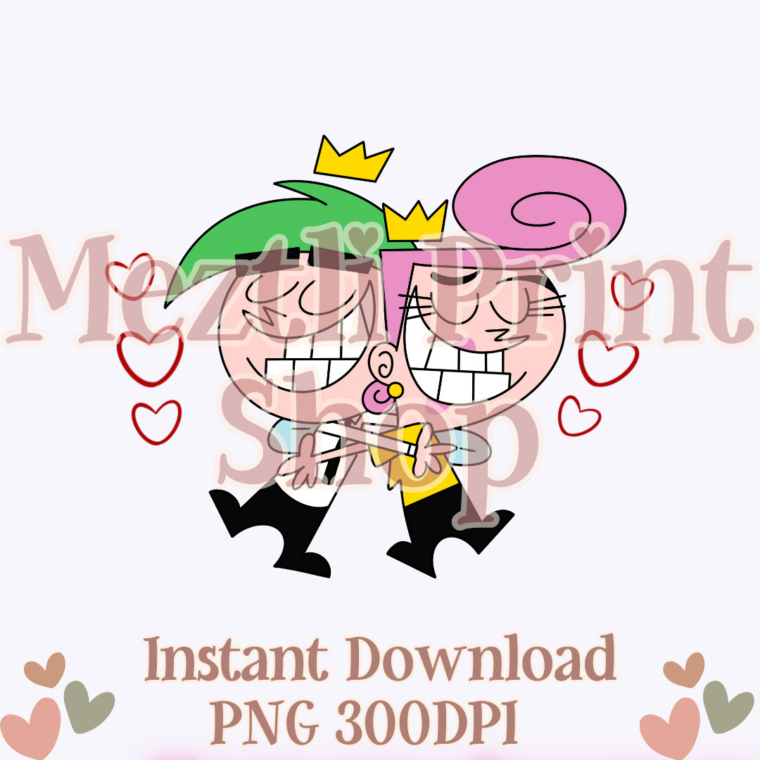 Cartoon-2000s-couple-png-cosmo-wanda-fairies-love-hearts - Etsy