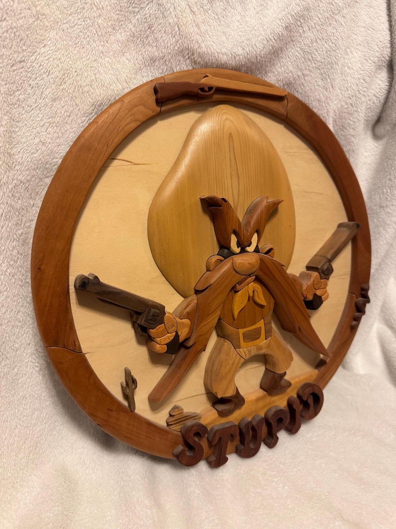 14” Intarsia Wooden Yosemite Sam Wall Art – Handmade Looney Tunes Decor ...