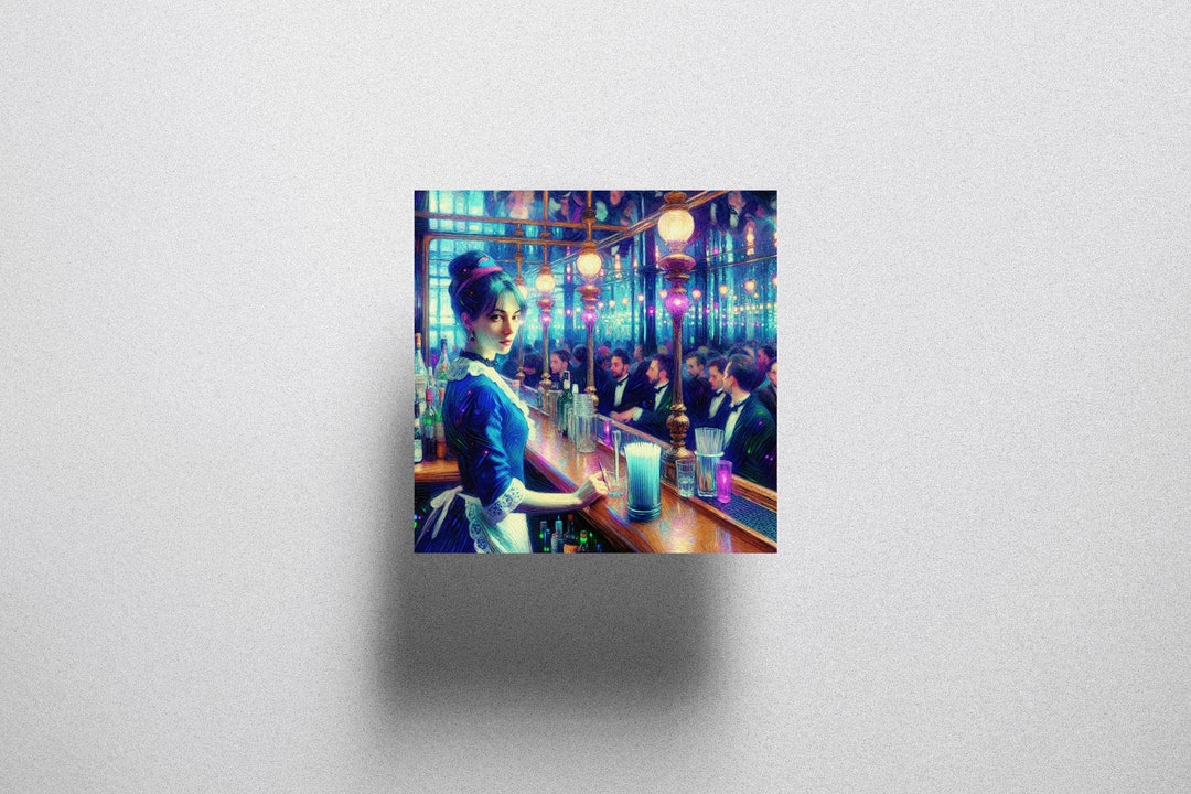 Vintage Barmaid Art Print, Colorful Bar Scene (digital Download) - Etsy