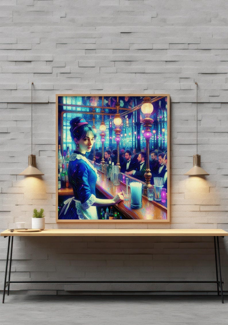 Vintage Barmaid Art Print, Colorful Bar Scene (digital Download) - Etsy