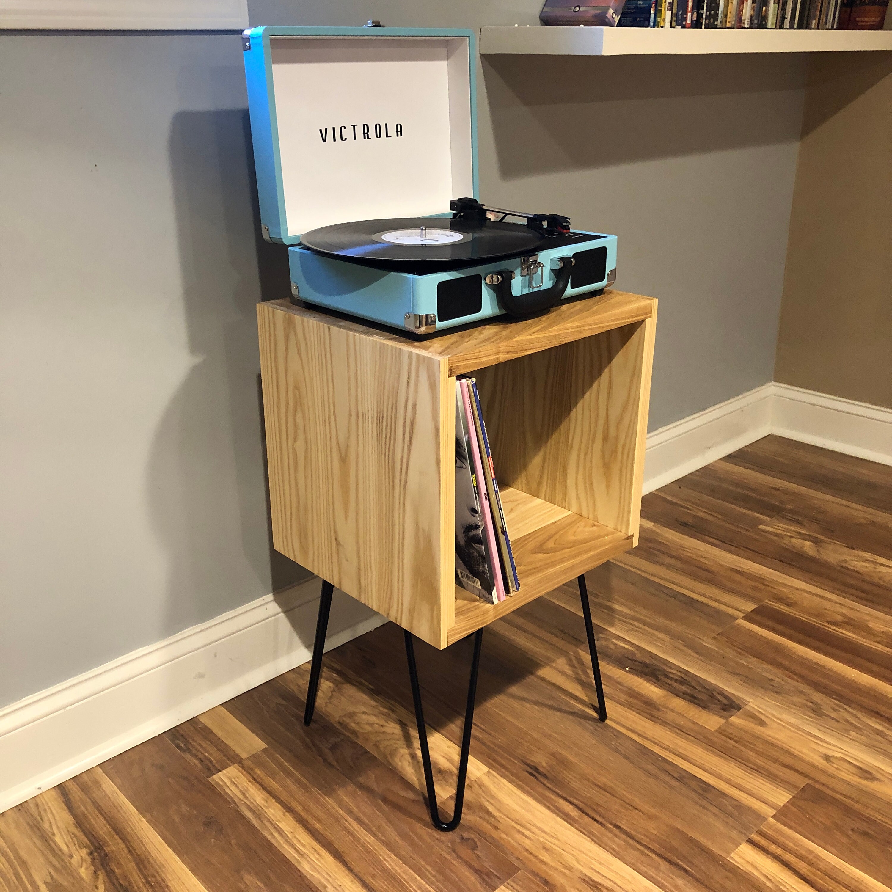 Minimalist Record Player Stand With Storage, Rustic, Mid Century Modern ...