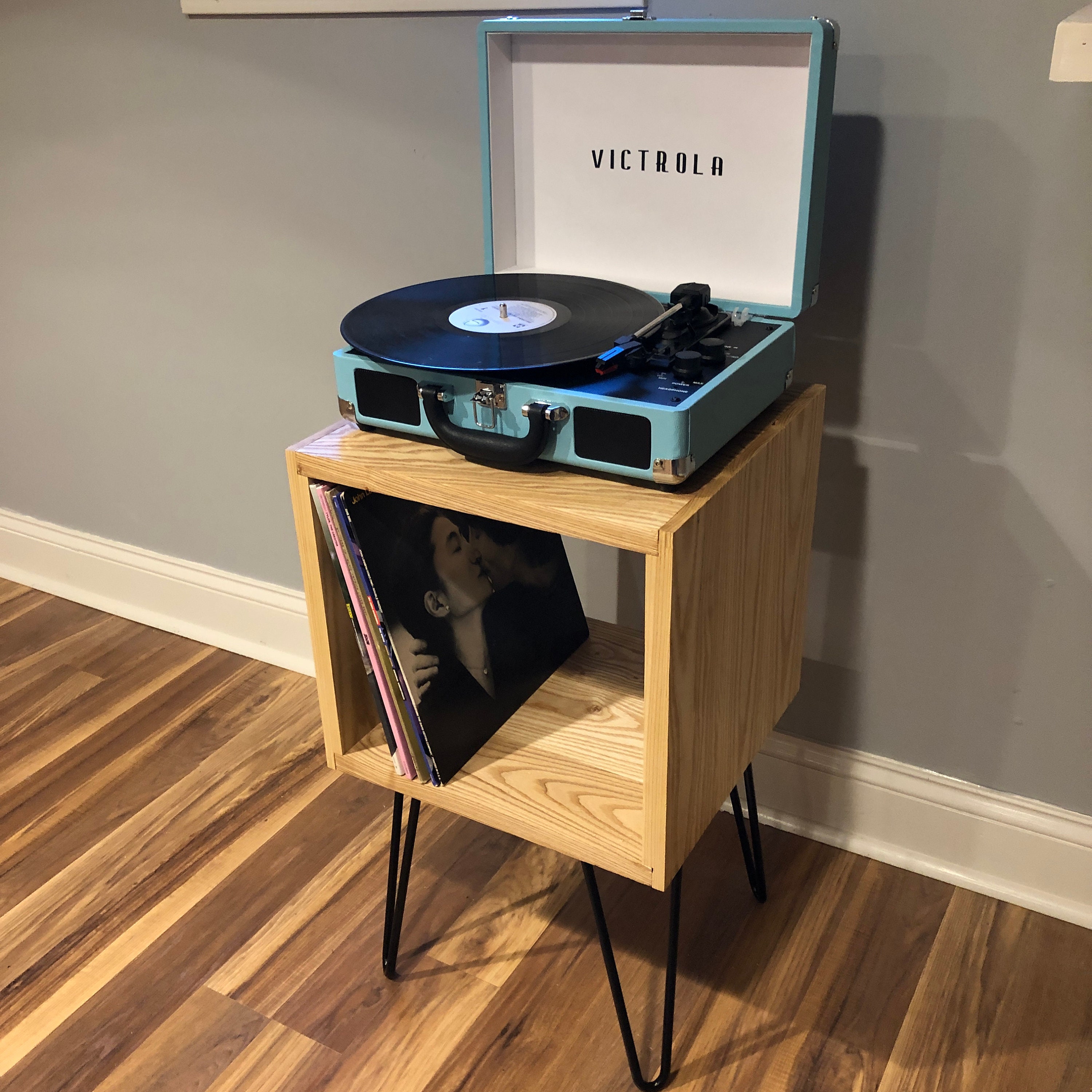 Minimalist Record Player Stand With Storage, Rustic, Mid Century Modern ...