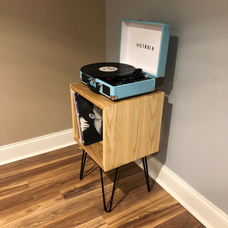 Minimalist Record Player Stand With Storage, Rustic, Mid Century Modern ...