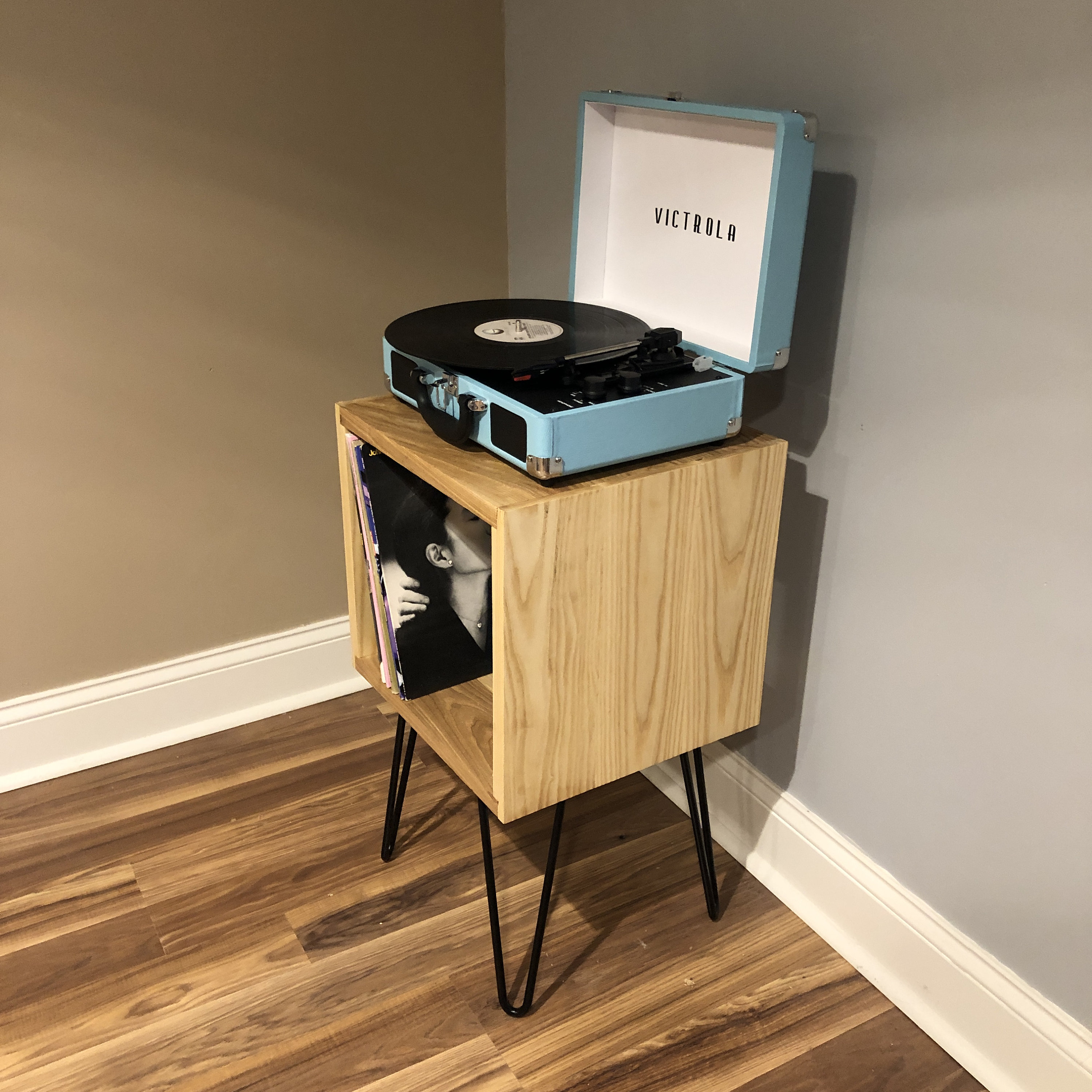 Minimalist Record Player Stand With Storage, Rustic, Mid Century Modern ...