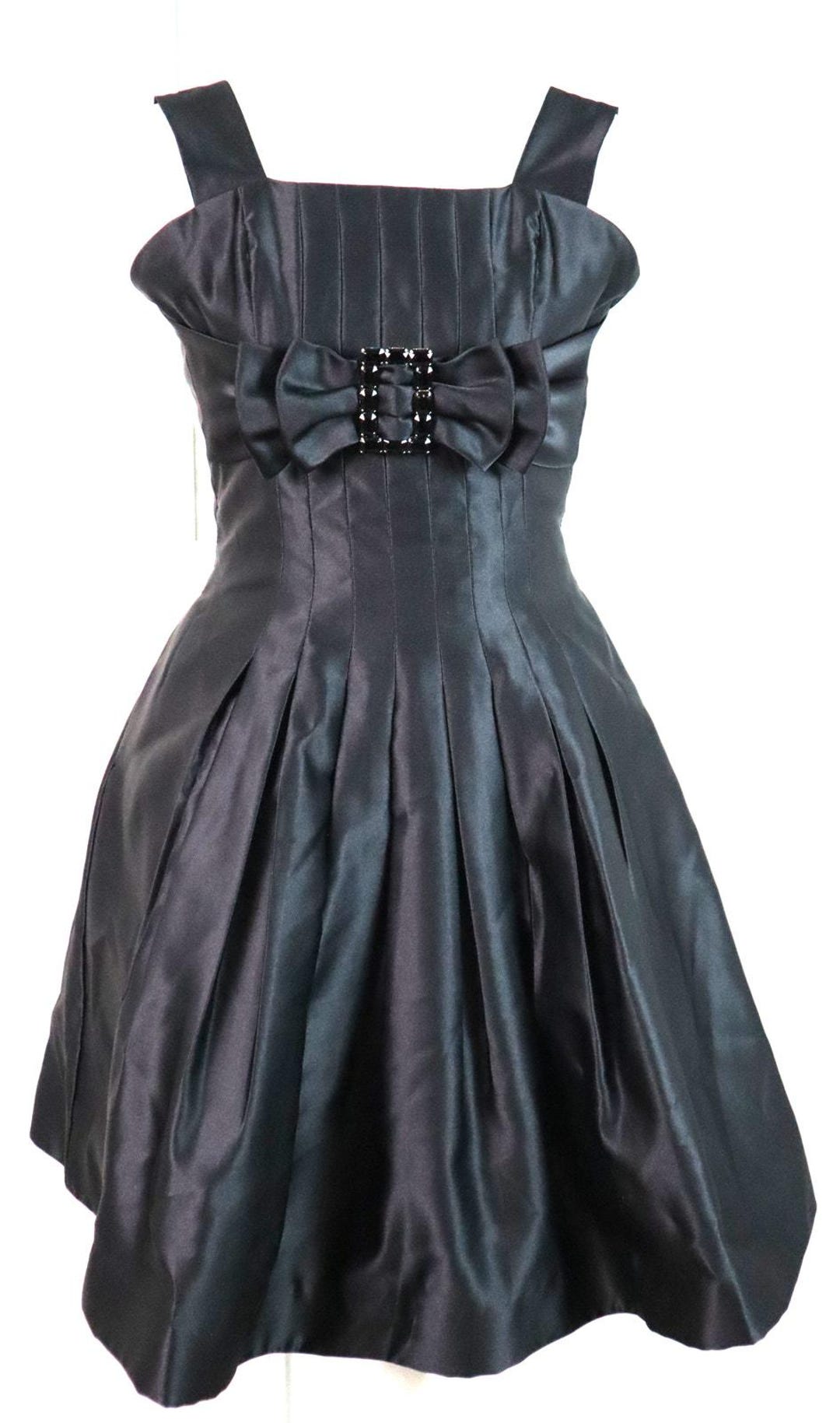 90s Jessica Mcclintock Black Dress Size 6 Mini Flare Satin Bow Front ...