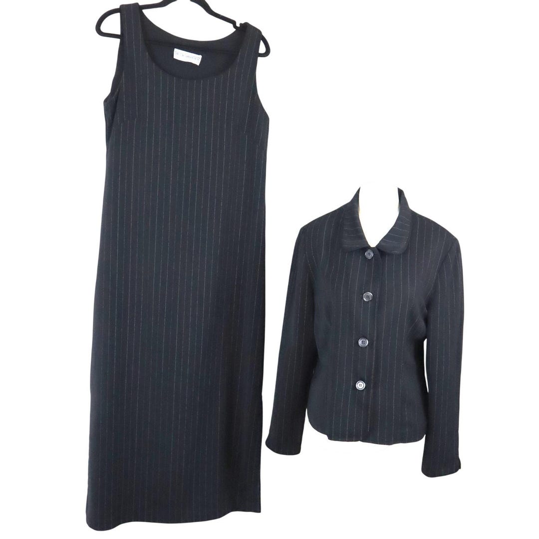 Jessica Howard Black Pinstriped Dress Suit Set Jacket Maxi Vintage 90s ...