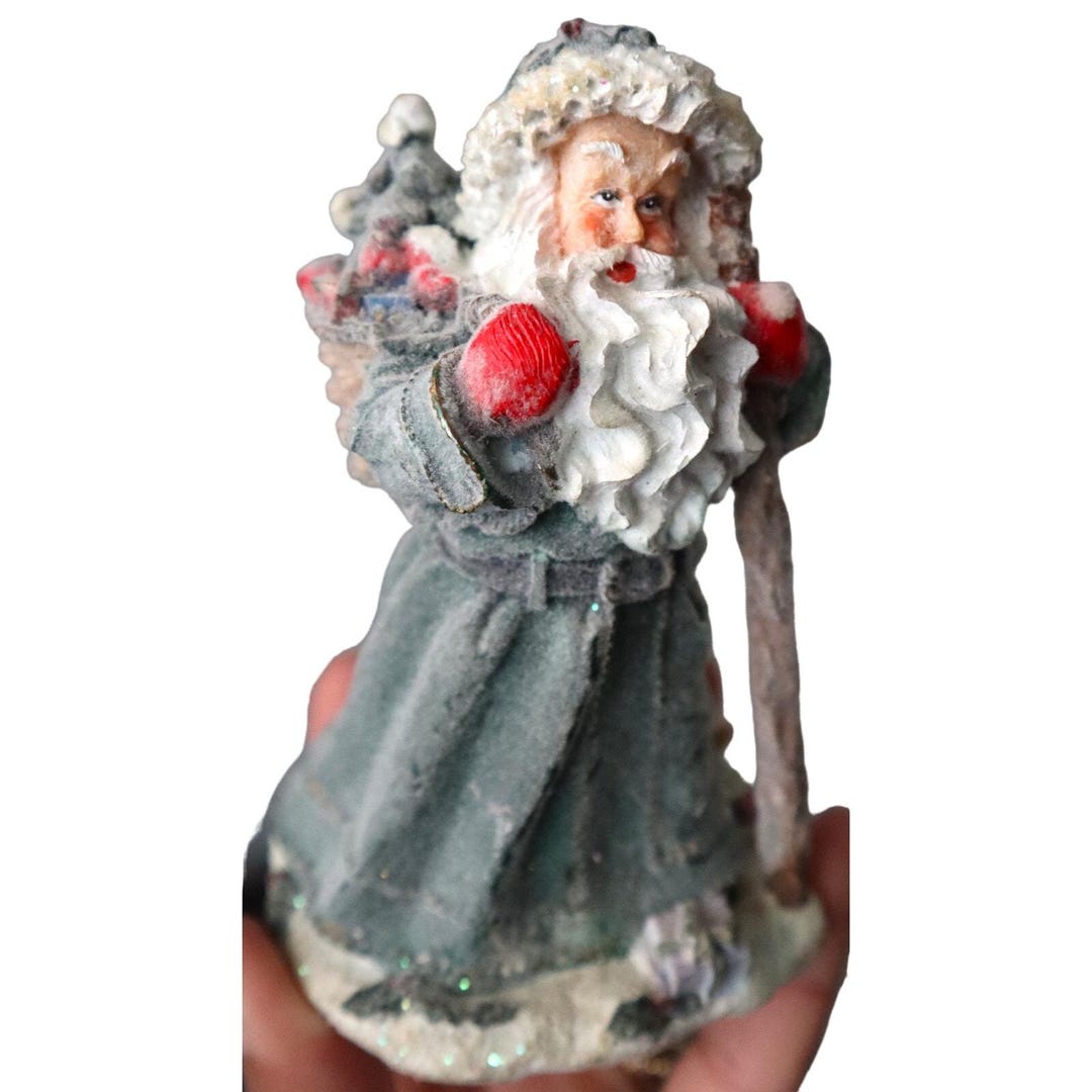 Vintage Folk Art Santa Claus With Stick Paper Mache Resin Shelf Sitter ...