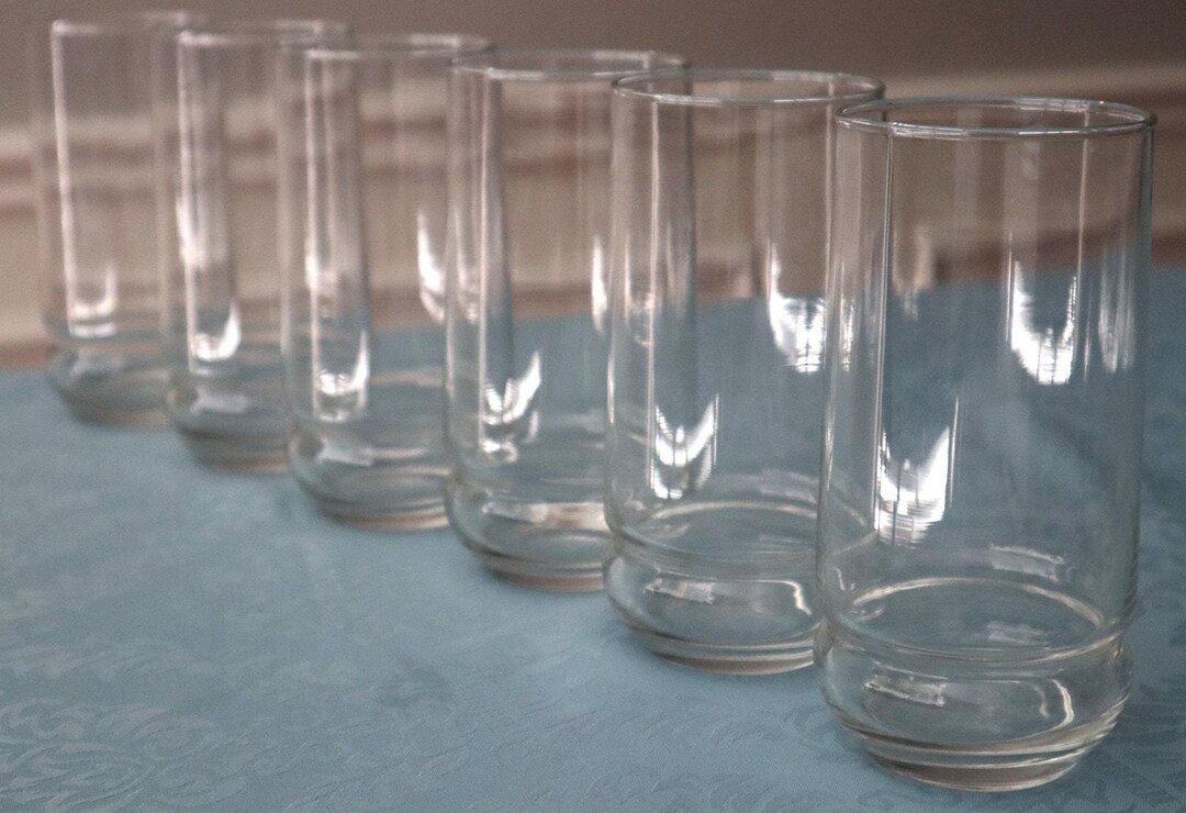 SET of 6 Vintage Crisa Libbey Clear Glass Water Tumbler Glasses 6 Mid ...