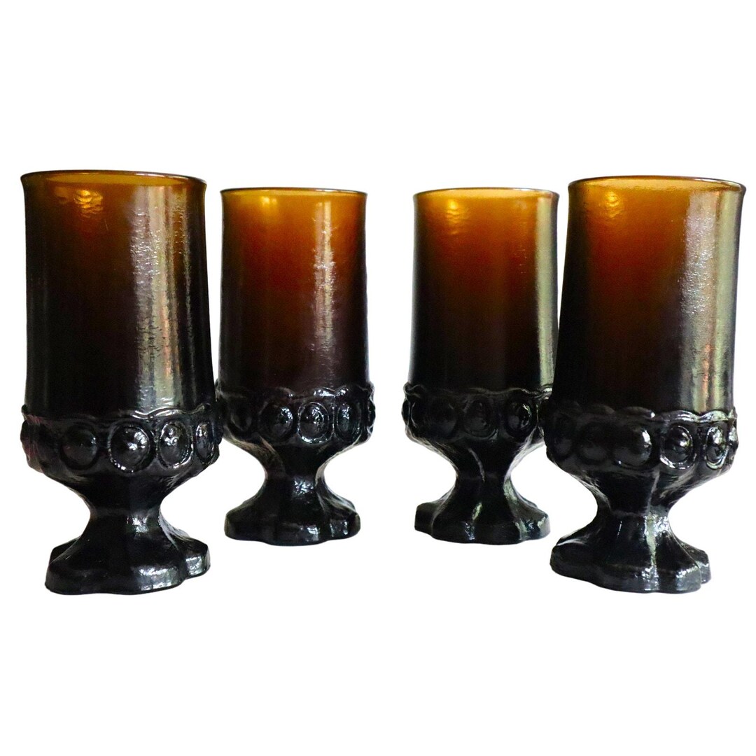 Set of 4 Franciscan Madeira Tiffin Amber Smoke Renaissance Glass Water ...