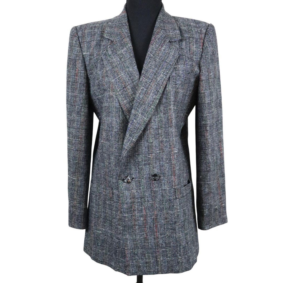 Vintage 80 90s Andre Barreau Gray Wool Blazer Jacket Womens Medium Mid ...