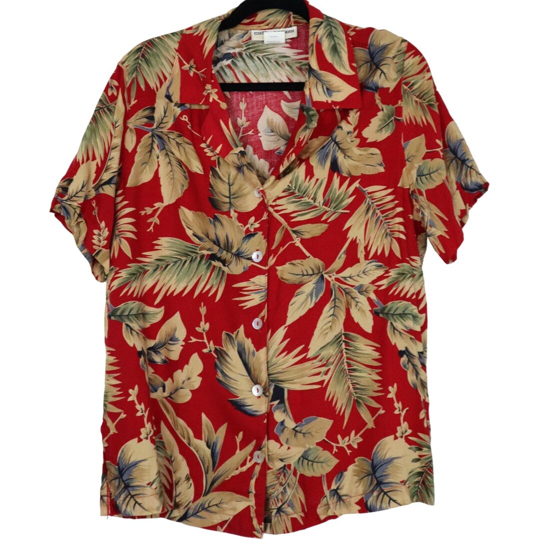 Vintage 90s Cathy Daniels Hawaiian Shirt Button Down Collar Rayon Red Medium - Etsy