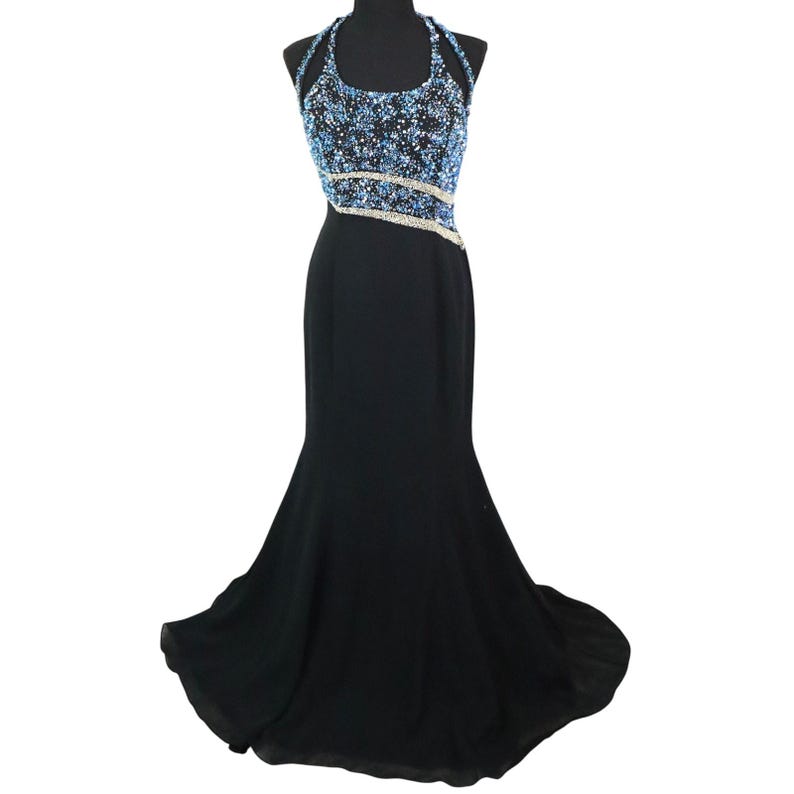 Vintage Mike Benet Formals Blue Sequin Chiffon Mermaid Dress Gown ...