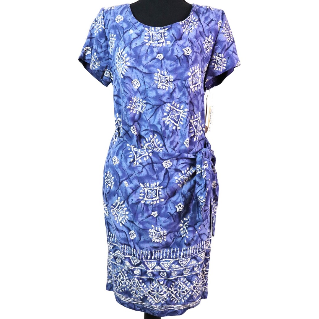 NWT Vintage 90s Sheri Martin Blue White Tie Dye WRAP Dress Short Boho ...