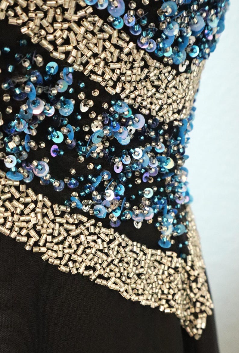 Vintage Mike Benet Formals Blue Sequin Chiffon Mermaid Dress Gown ...