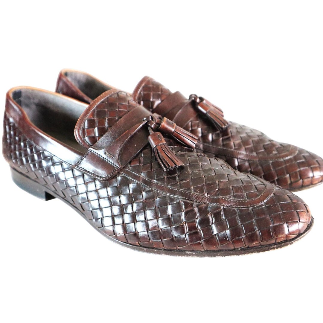 Vintage Magnanni Brown Woven Braided Leather Loafers Tassels Mens 9 M ...
