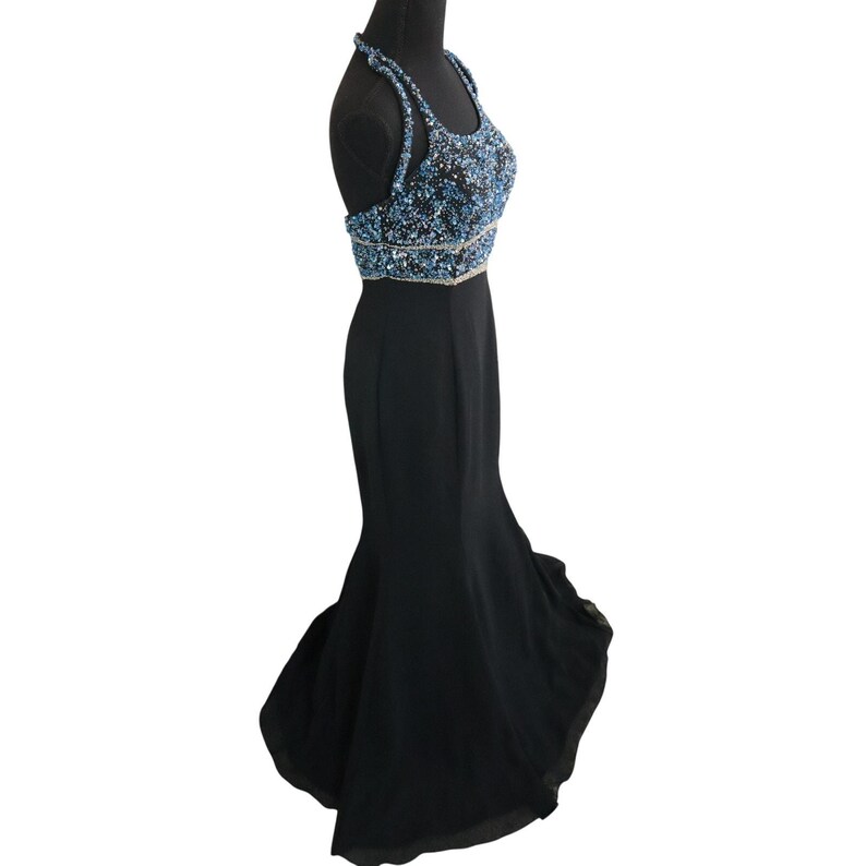 Vintage Mike Benet Formals Blue Sequin Chiffon Mermaid Dress Gown ...