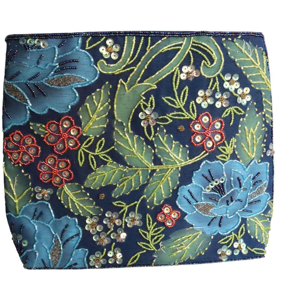 Vintage Y2K Ermo Fully Beaded Sequin Floral Shoulder Bag Satin Double ...