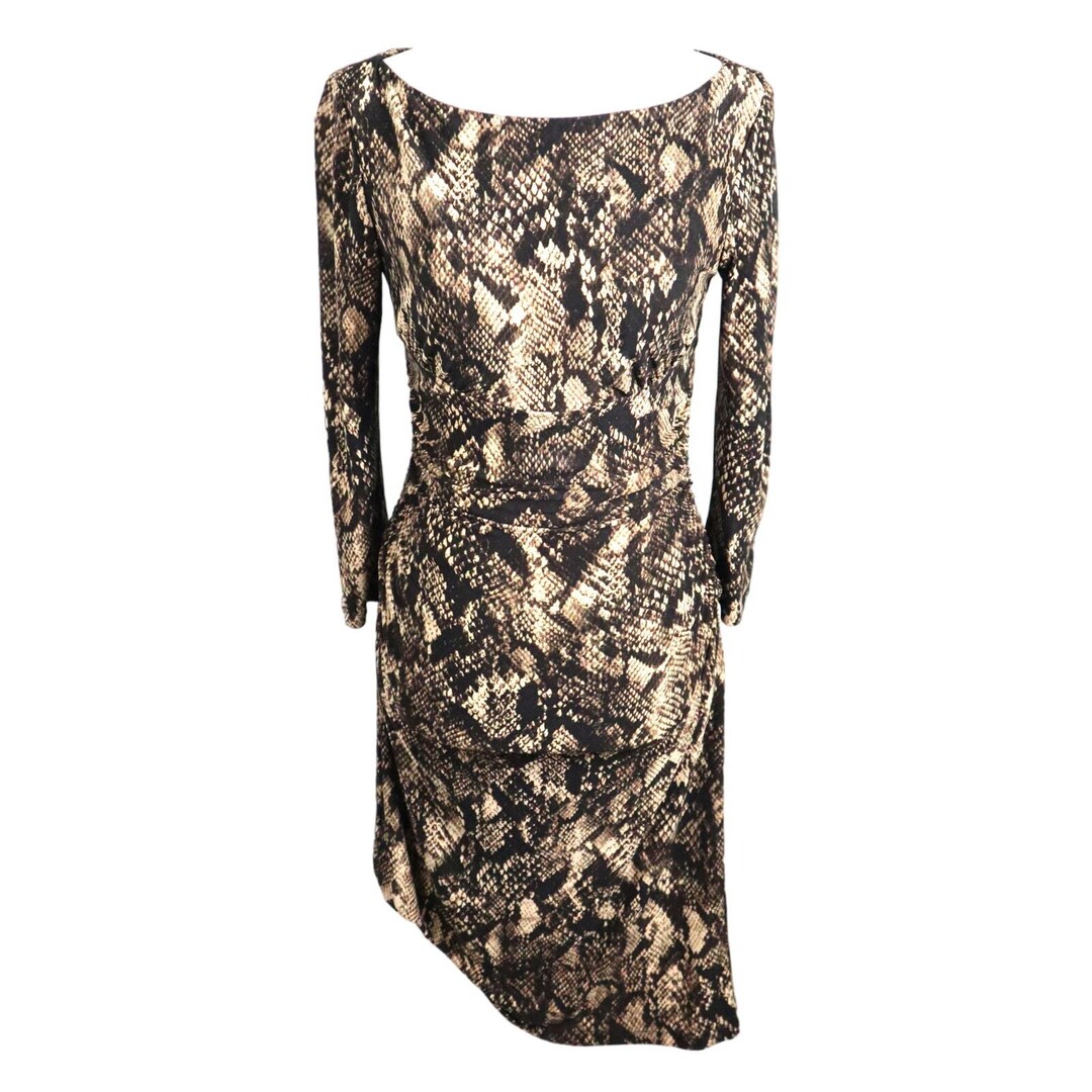 Y2K Lauren Ralph Lauren Snakeskin Dress Ruched Side Long Sleeve Small ...
