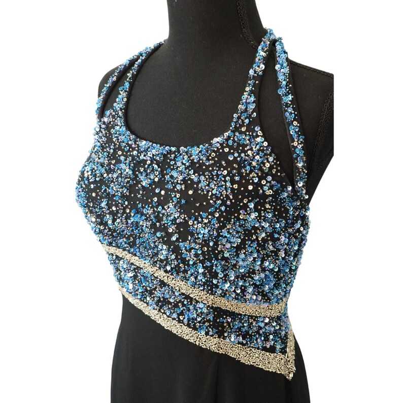 Vintage Mike Benet Formals Blue Sequin Chiffon Mermaid Dress Gown ...