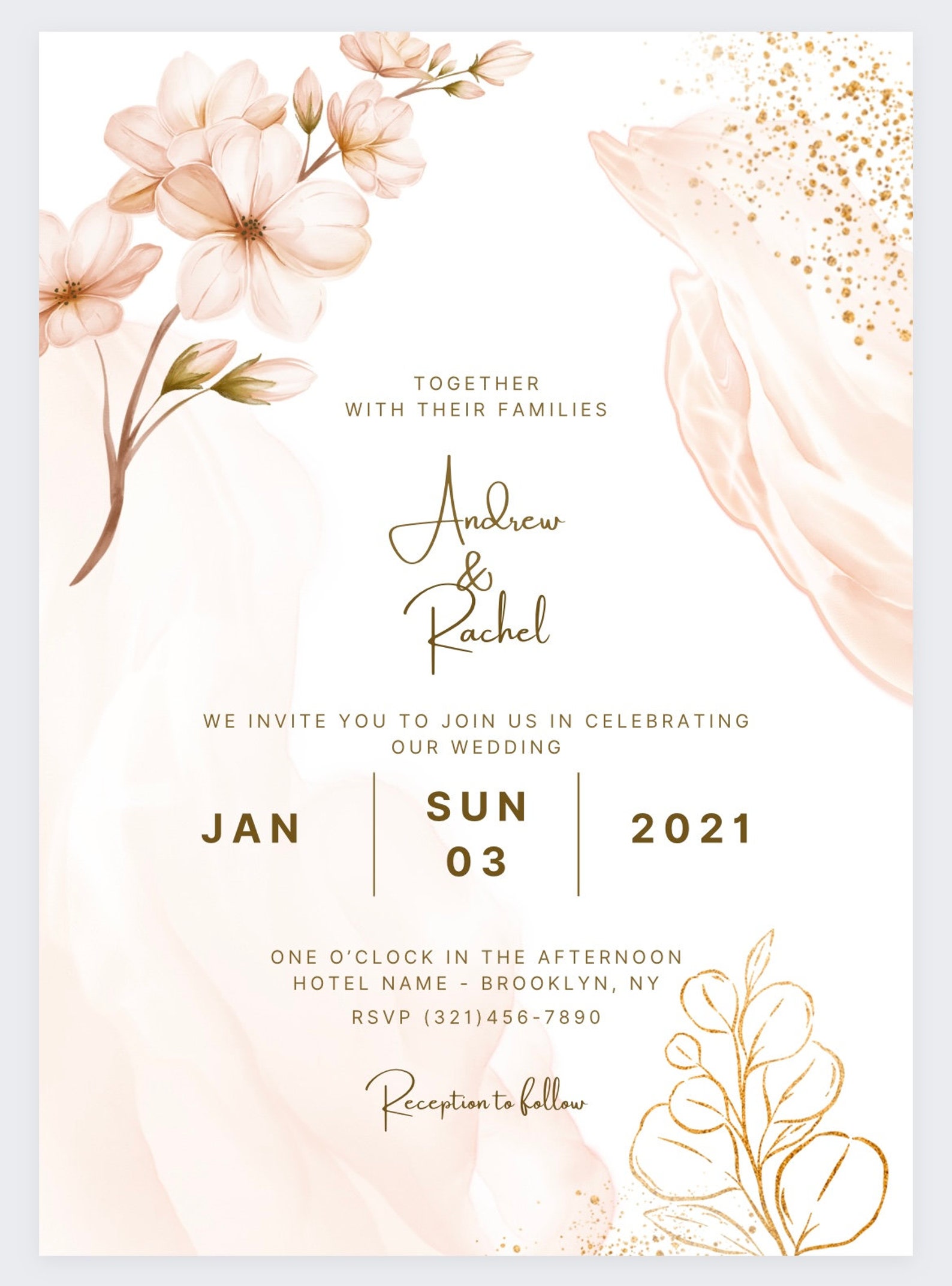 Boho Chick Ivory Wedding Invitation Card Template, Instant Download ...