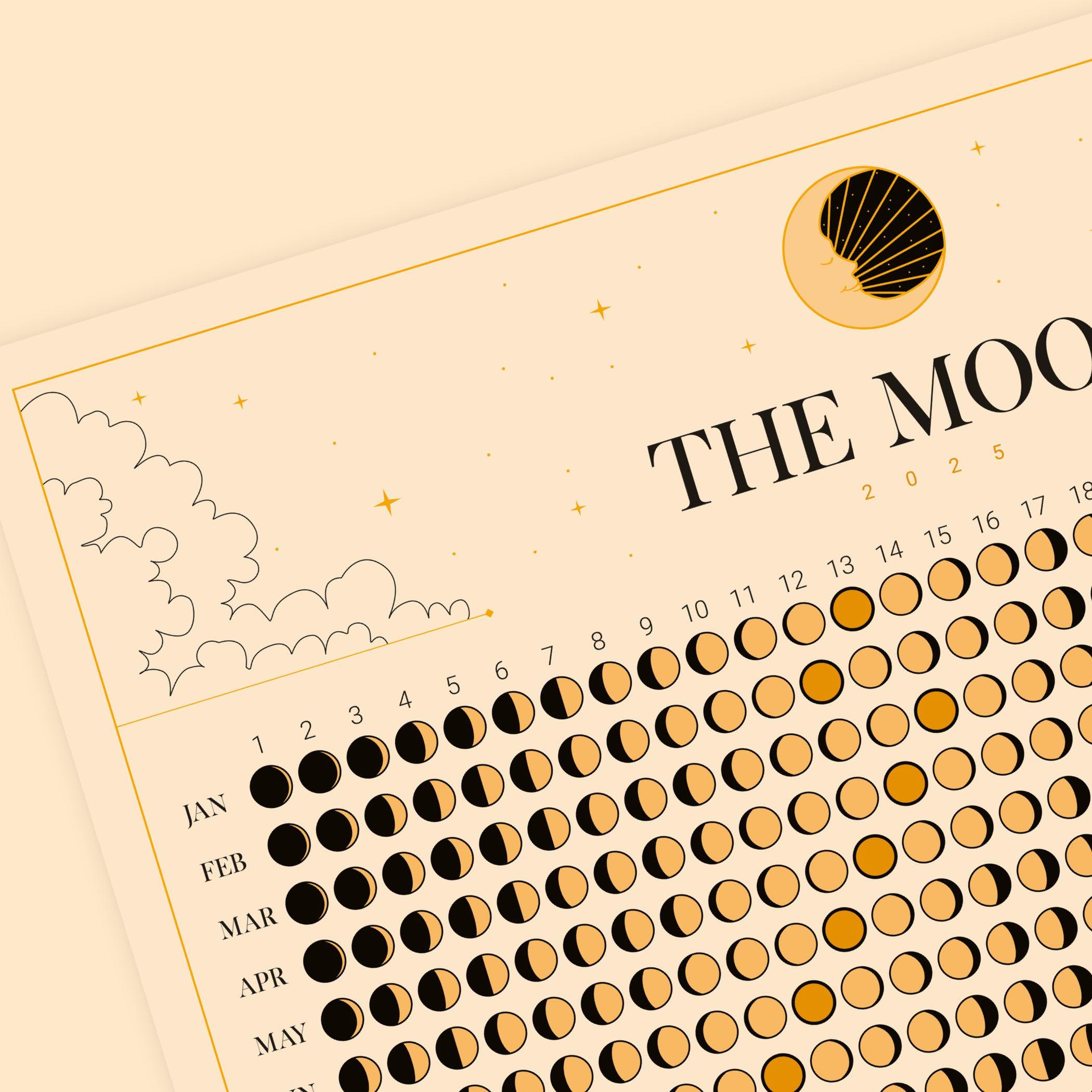 Moon Calendar Print 2025 Light Digital Download | 3 Sizes | Moon Phase ...