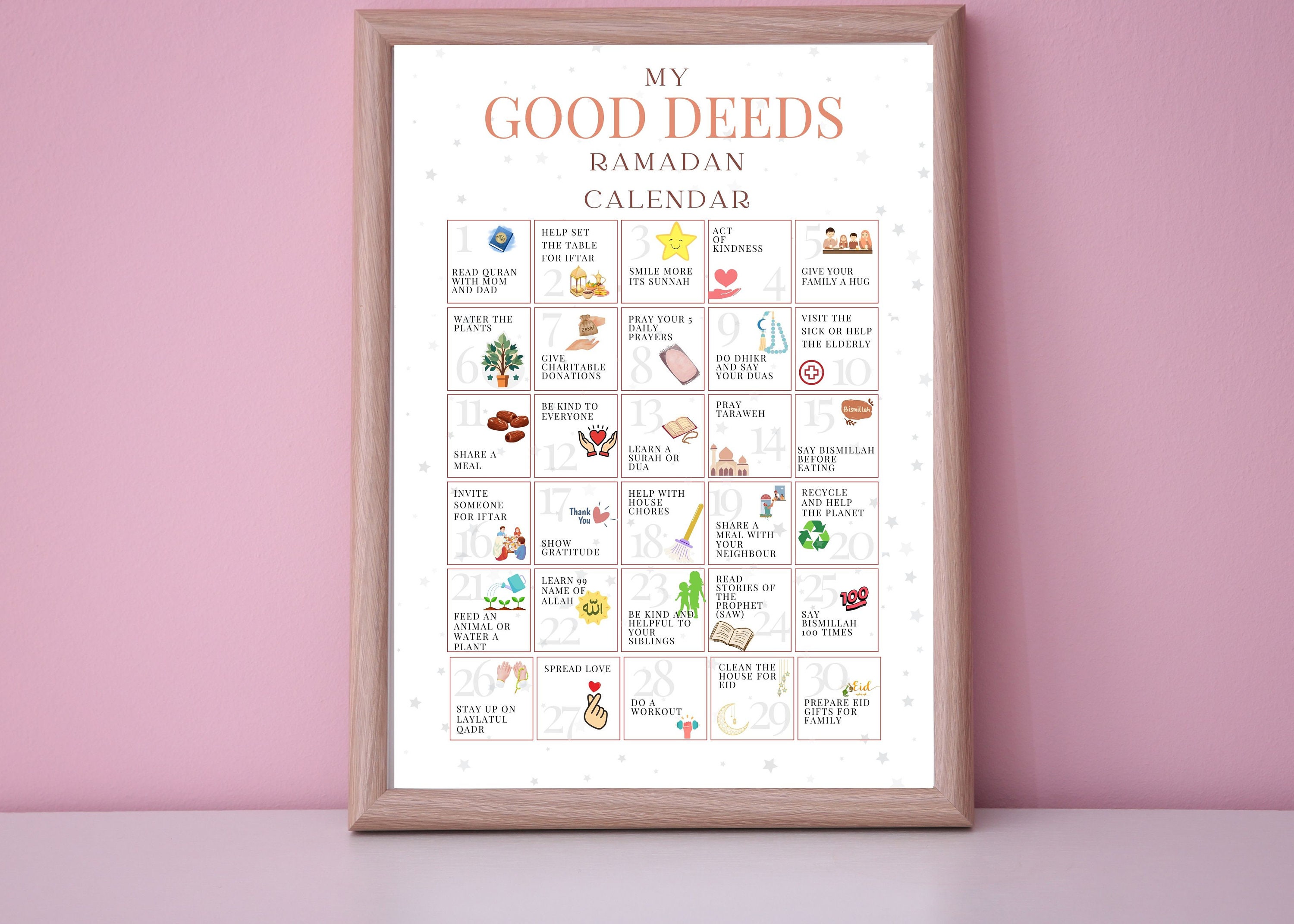 Ramadan Good Deeds Calendar | 30 Day Ramadan Calendar| Islamic Prints ...