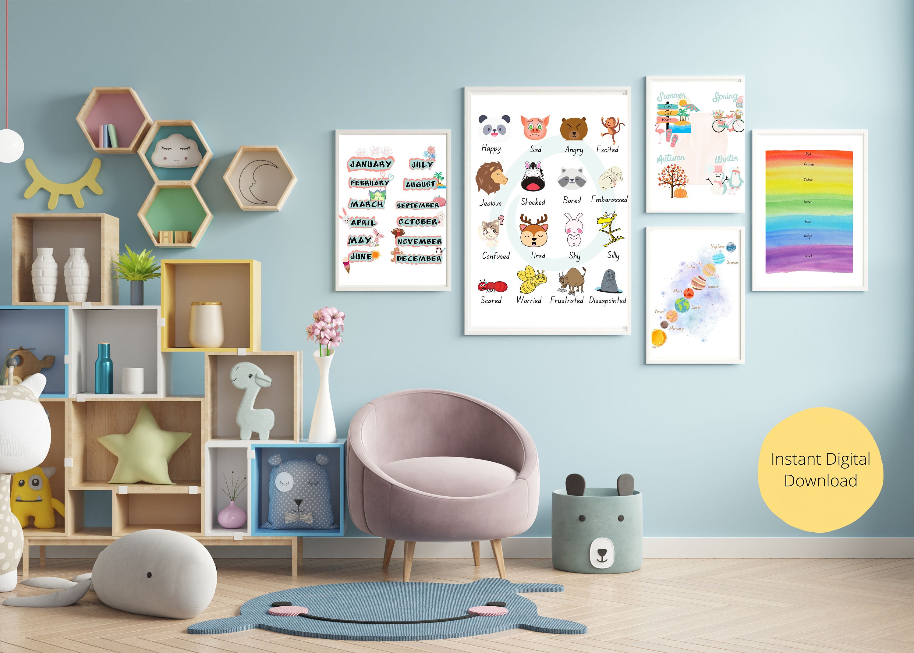 Printable Colorful Wall Decor to Help Kids Learn Their Abcs & More Set ...