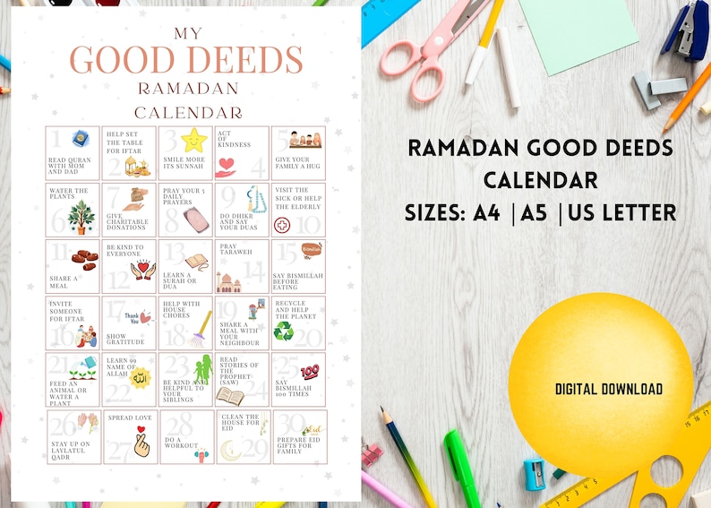 Ramadan Good Deeds Calendar | 30 Day Ramadan Calendar| Islamic Prints ...