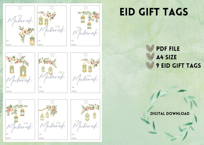 EID Gift Tags | Spring Theme Editable and Printable Eid Gift Tags | 9 ...