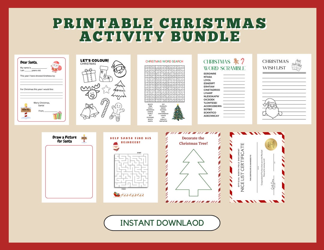Printable Christmas Activity Bundle for Kids, Christmas Activities for ...
