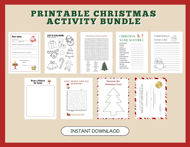 Printable Christmas Activity Bundle for Kids, Christmas Activities for ...