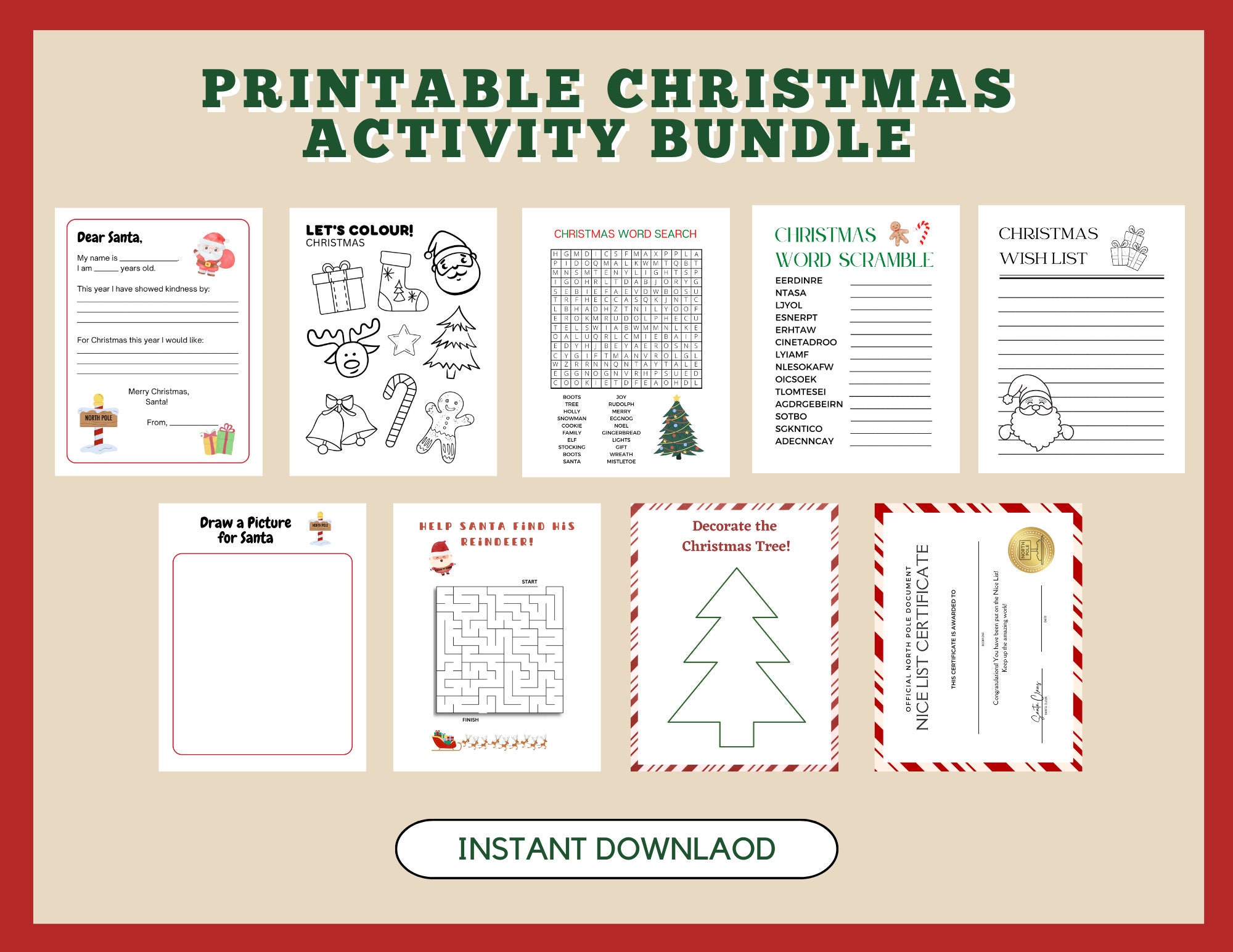 Printable Christmas Activity Bundle for Kids, Christmas Activities for ...