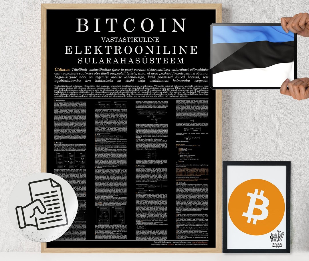 Bitcoin Poster Whitepaper Estonian Black | Crypto Poster | Bitcoin Wall ...