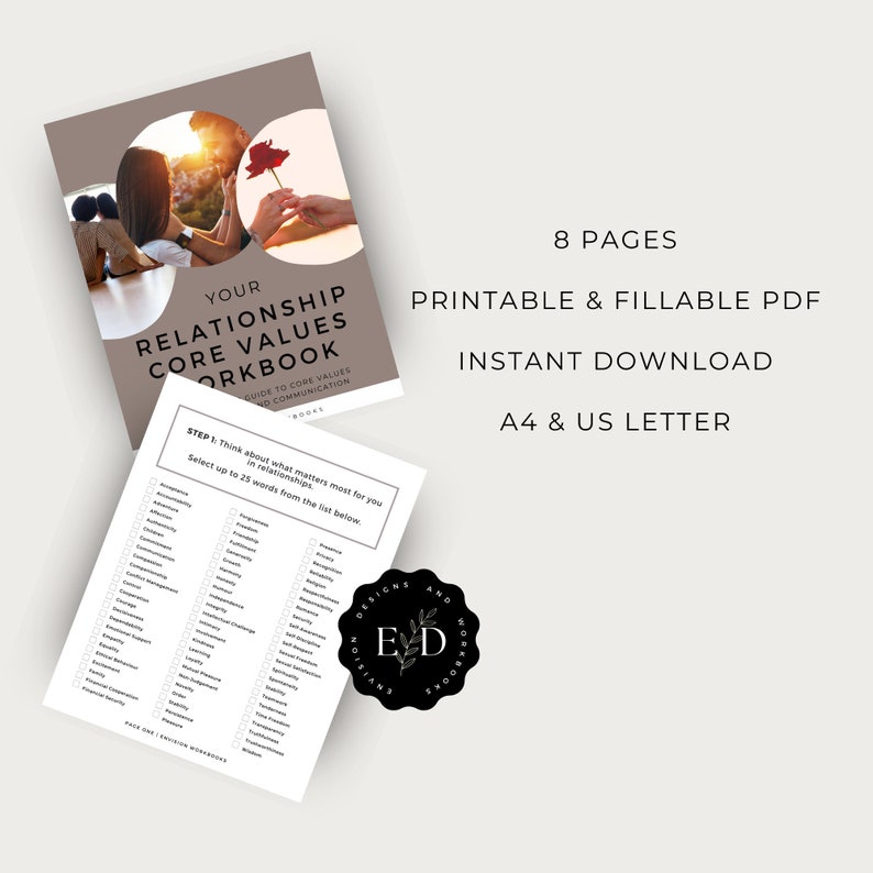 Couples Core Values Workbook: Relationship Communication (printable PDF ...