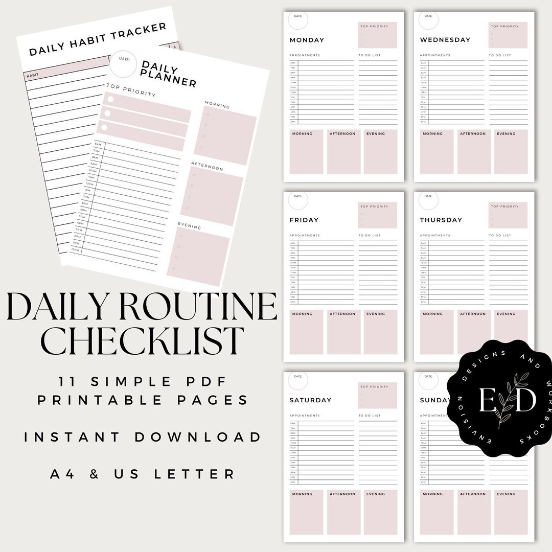 Daily Routine Checklist | Weekly Planner Printable | Habit Tracker ...