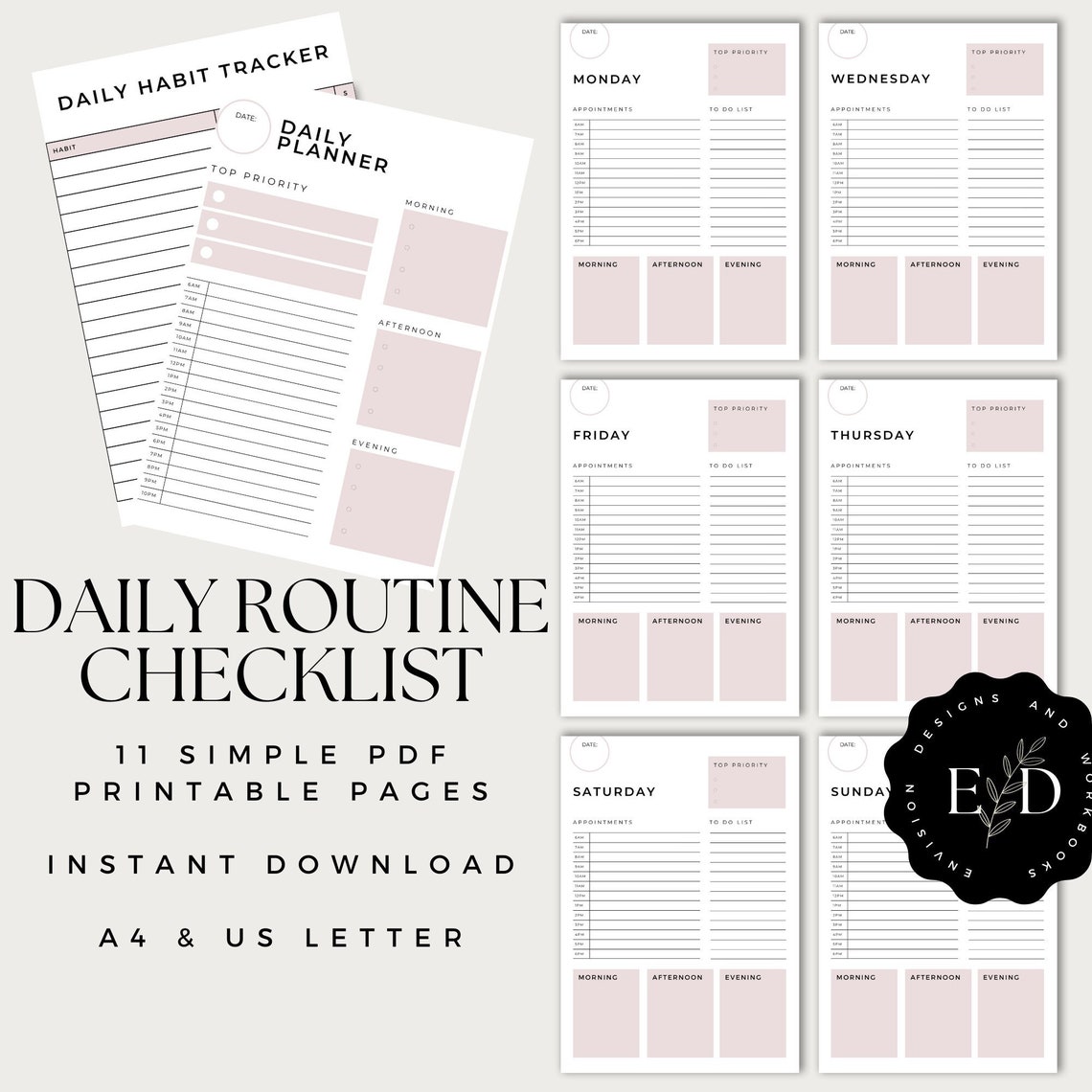 Daily Routine Checklist Weekly Planner Printable Habit Tracker Self ...