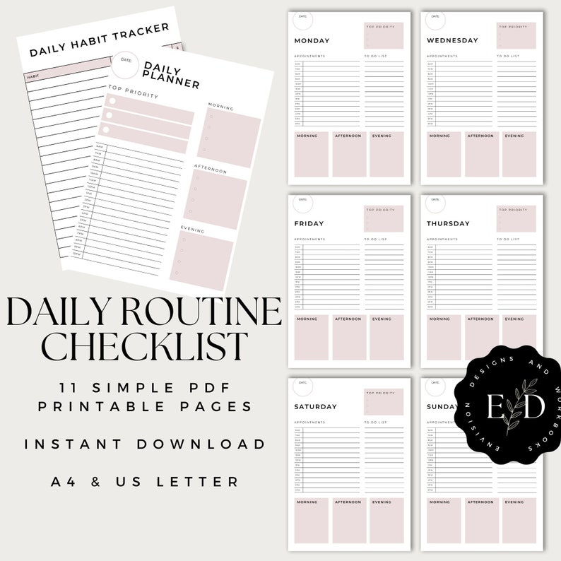 Daily Routine Checklist | Weekly Planner Printable | Habit Tracker ...