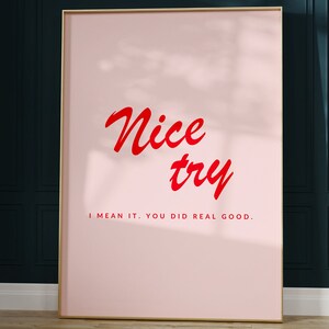 Nice Try Wall Art, Minimalist Quote Print, Digital Print, Bar Art ...