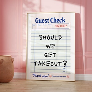 Trendy Guest Check Poster, Should We Get Takeout Print, Guest Check ...