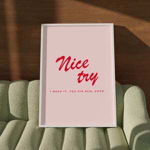 Nice Try Wall Art, Minimalist Quote Print, Digital Print, Bar Art ...