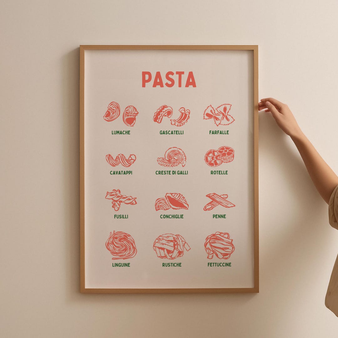 Pasta Guide Kitchen Wall Art, Spaghetti Kitchen Print, Italian Kitchen ...