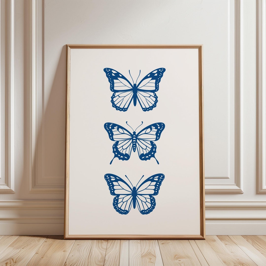 Cottage Butterfly Print, Blue Butterfly Wall Art, Trendy Dorm Room ...
