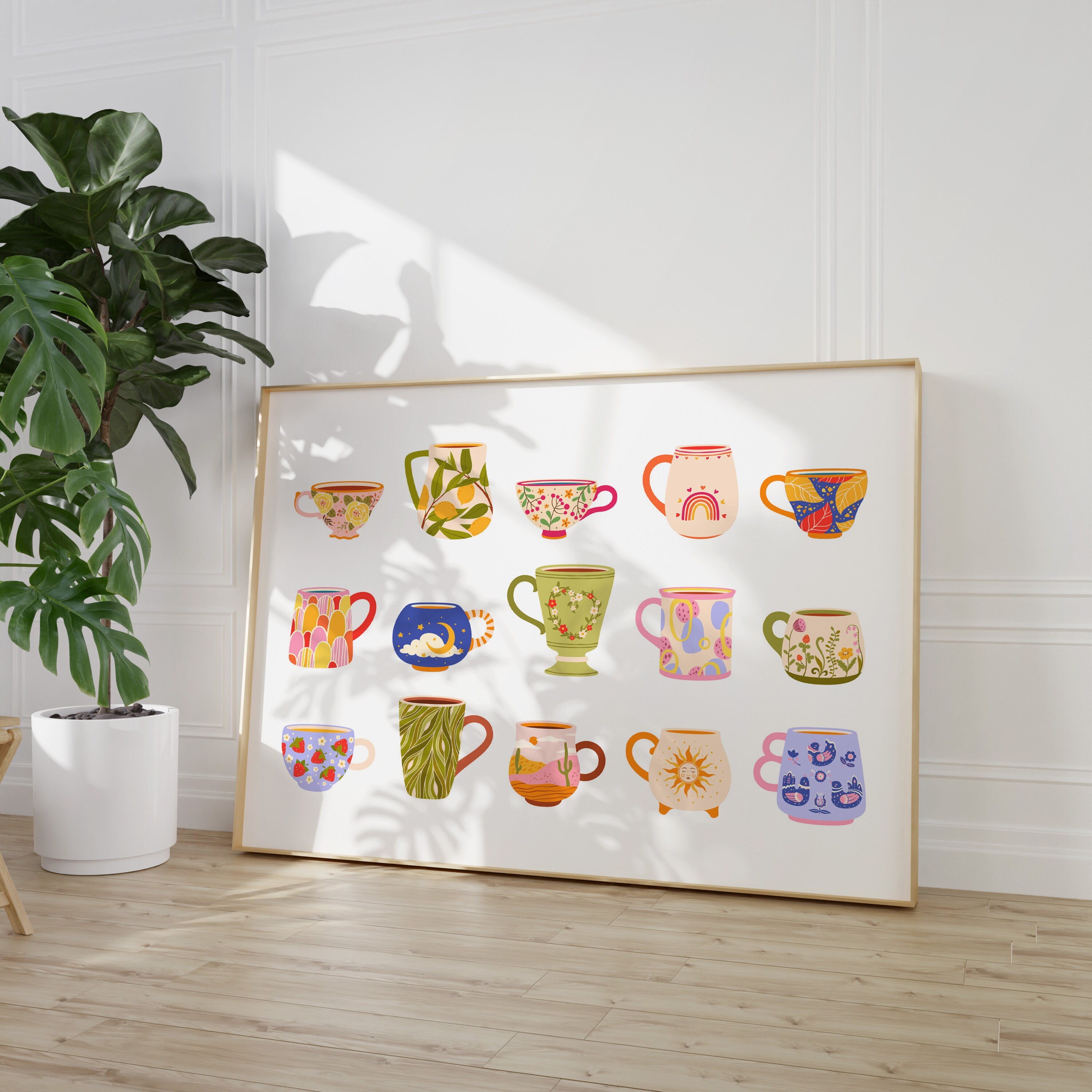 Tea Cup Print, Horizontal Kitchen Wall Art, Coffee Bar Decor, Mid ...