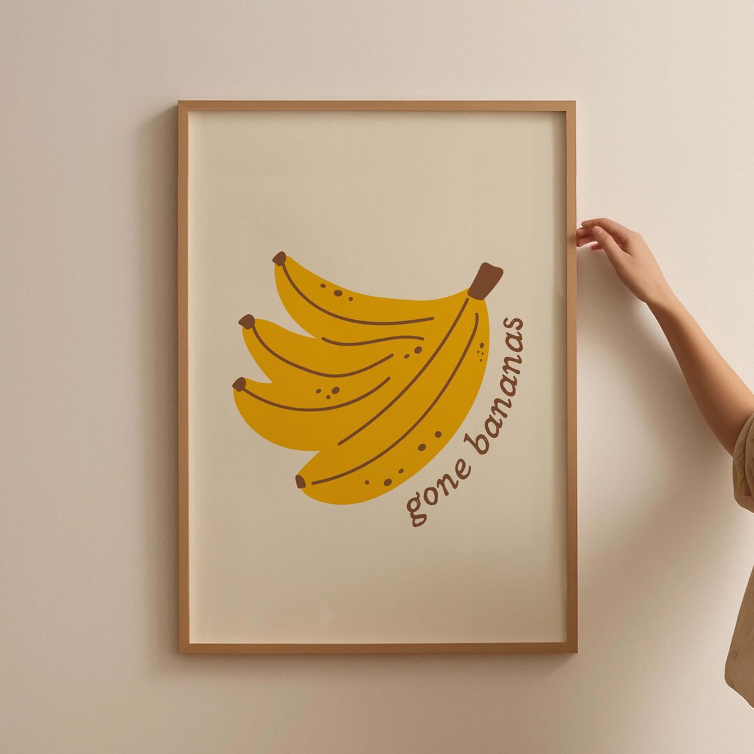 Gone Bananas Print, Retro Food Poster, Cute Kitchen Wall Art, Fruit ...