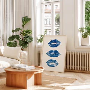 Blue Lipstick Kiss Wall Art, Kiss Lips Print, Trendy Lipstick Kisses ...