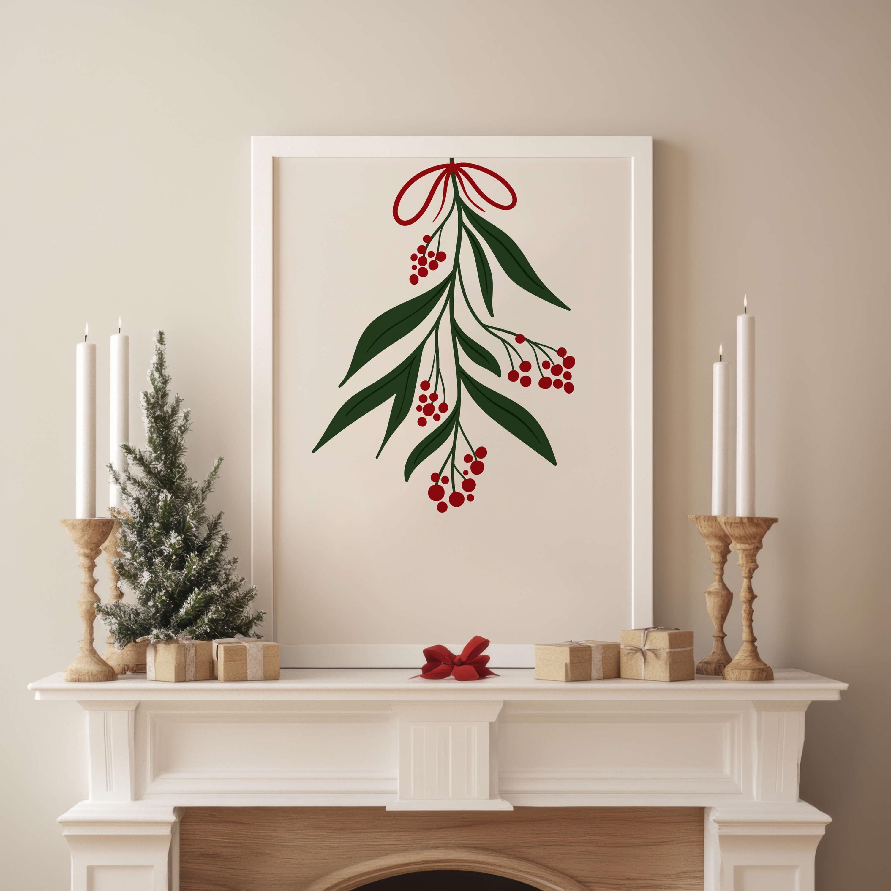 Mistletoe Christmas Print, Classic Christmas Poster, Trendy Christmas ...