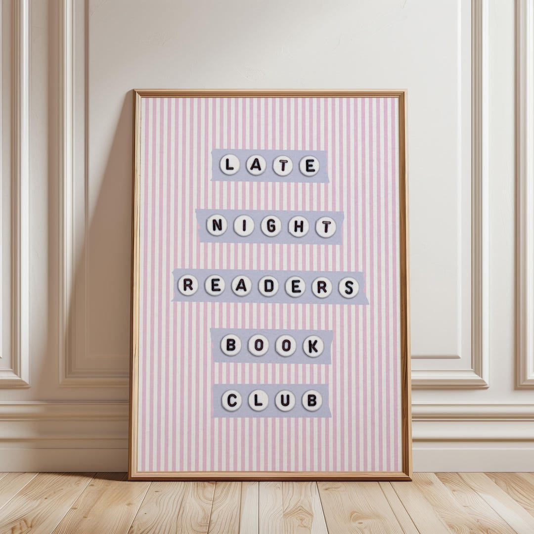 Late Night Readers Book Club Print, Book Lover Wall Art Trendy Reading ...