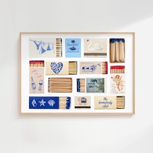 Retro Matchbox Art Print: Blue Coastal Matchbook Collection (digital ...