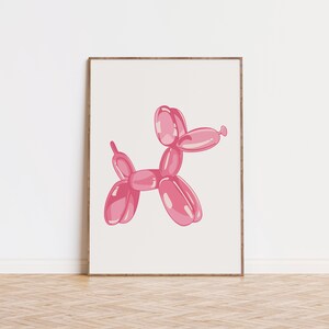 Balloon Dog Print, Pink Preppy Wall Art, Dog Lover Print, Animal Art ...